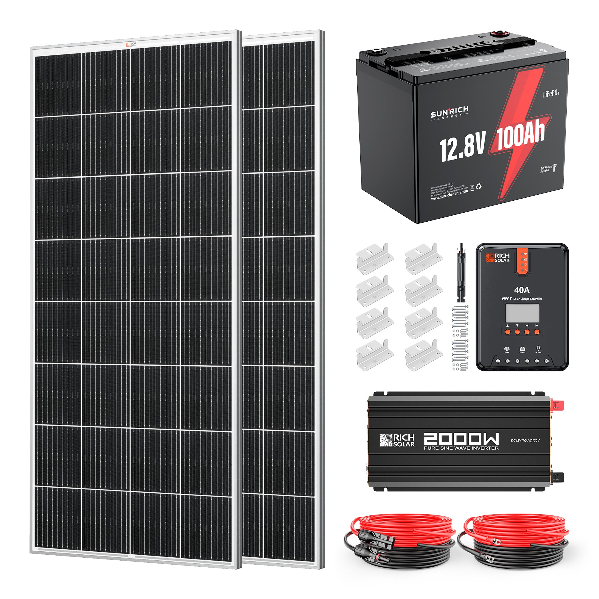 400 Watt 12 Volt Complete Solar Panel Kit with 100Ah LiFePO4 Battery ...
