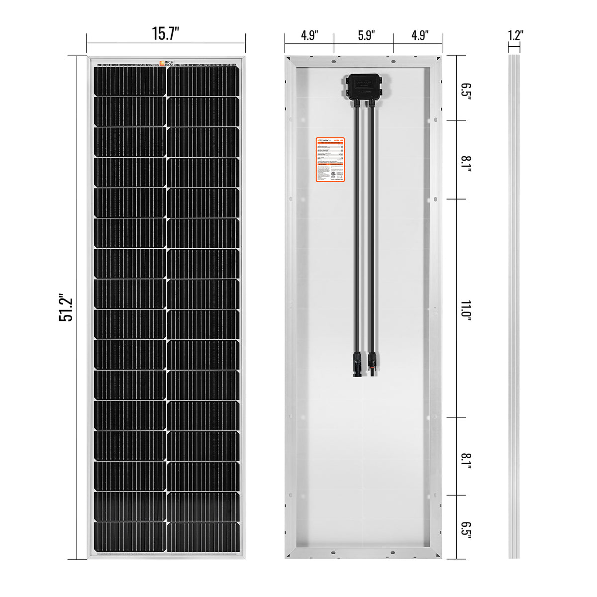 RICH SOLAR | 100 Watt 12V Compact Off-Grid Narrow Solar Panel for Camp ...