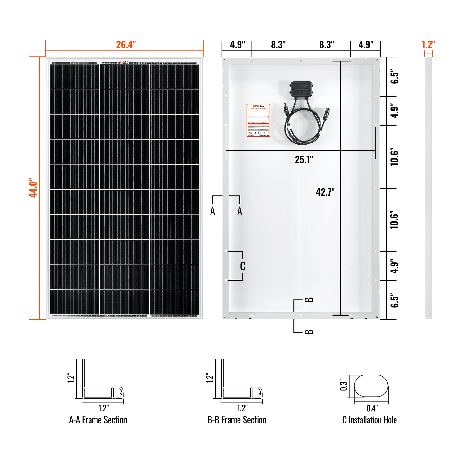 RICH SOLAR | 150 Watt 12V Solar Panel | 25-Year Output Warranty | UL C ...
